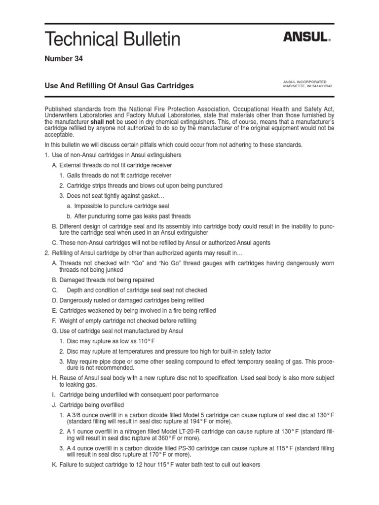 Ansul Cartridge Refilling PDF | PDF | Cartridge (Firearms) | Gases