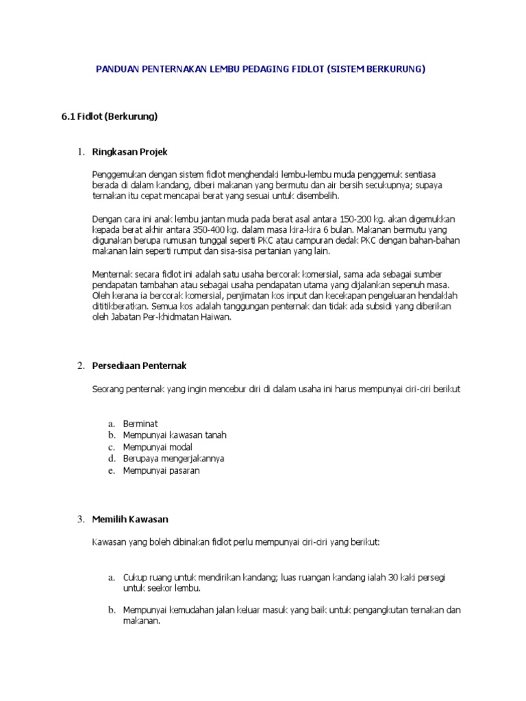 Panduan Penternakan Lembu Pedaging Fidlot | PDF