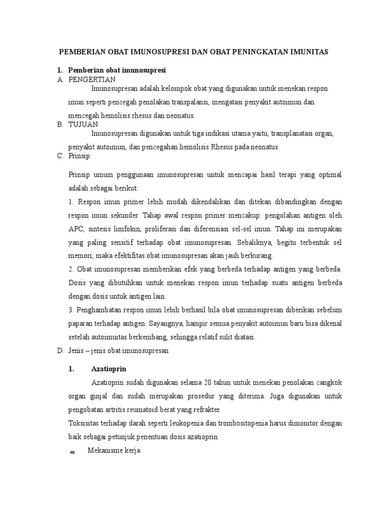 Pemberian Obat Imunosupresan dan Dampa | PDF