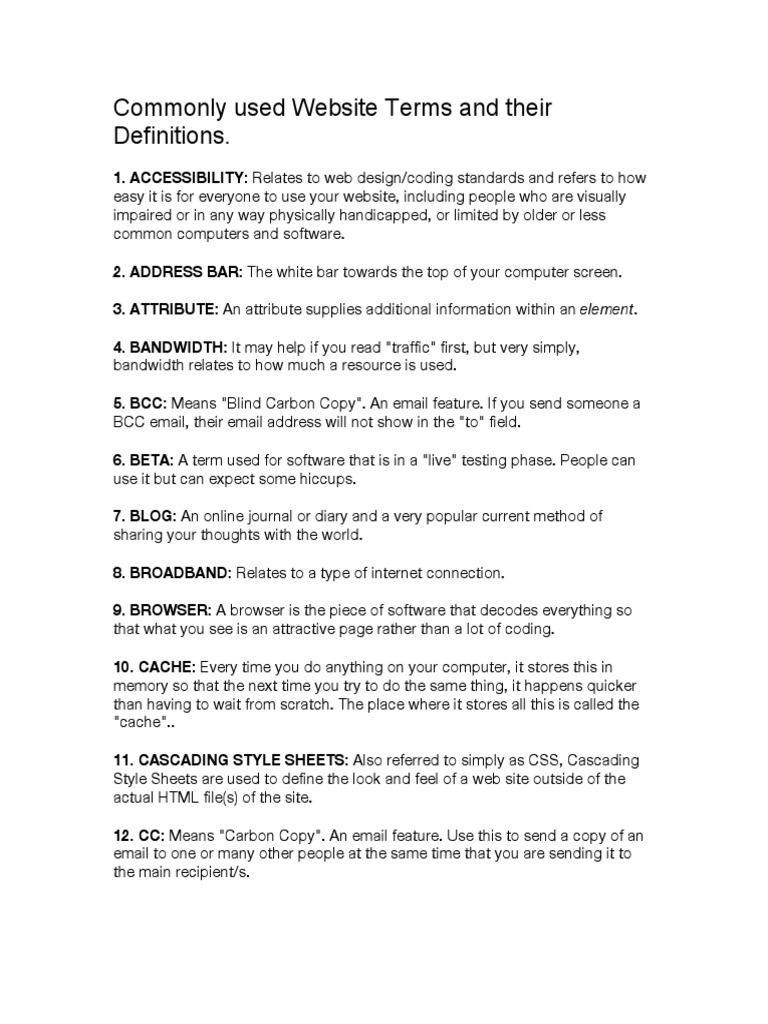 Commonly Used Website Terms and Their Definitions | PDF | Websites ...