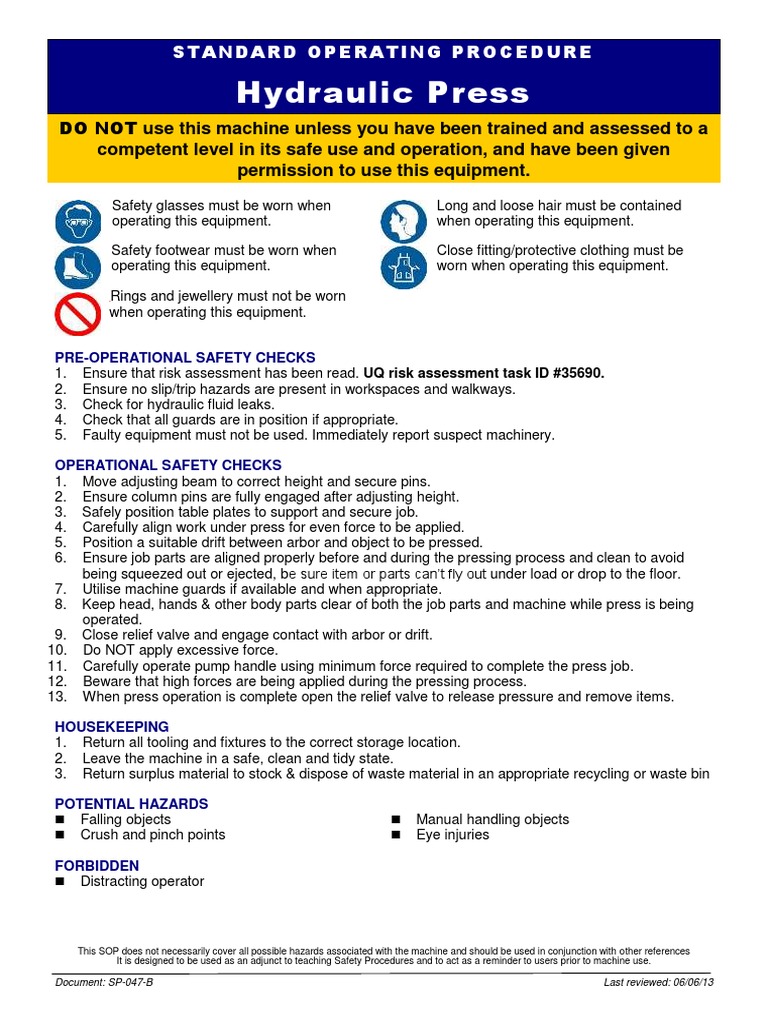 SOP MESIN HIDROLIK | Valve | Personal Protective Equipment