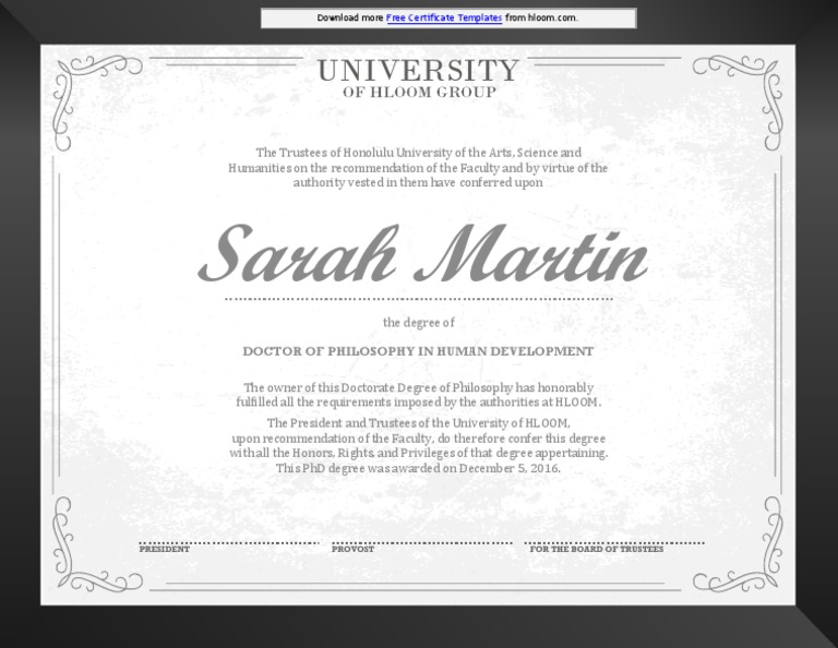 Phd Degree Certificate Template