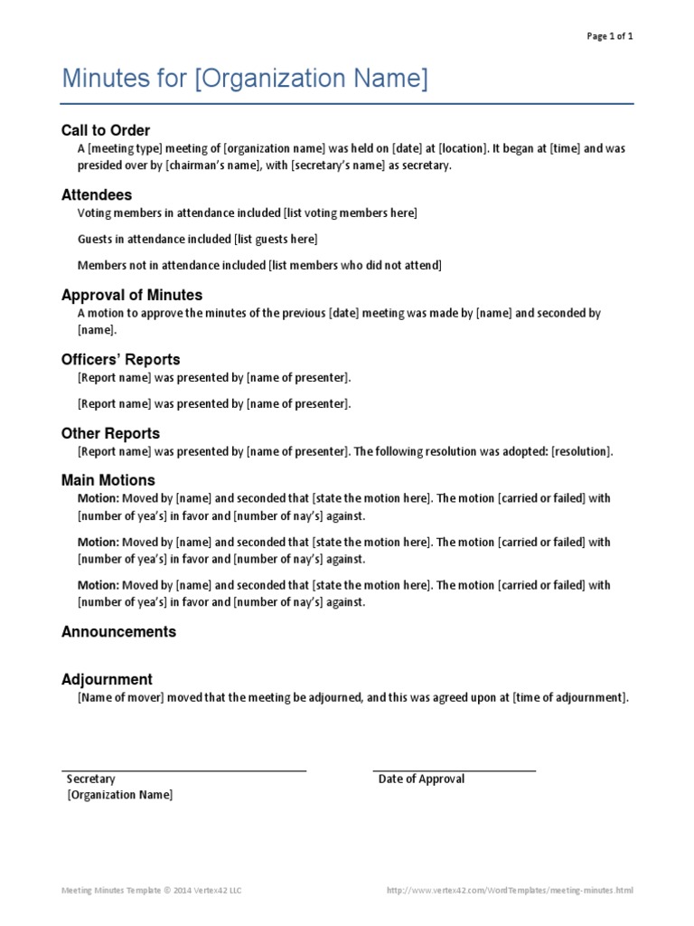Meeting Minutes Roberts Rules | PDF