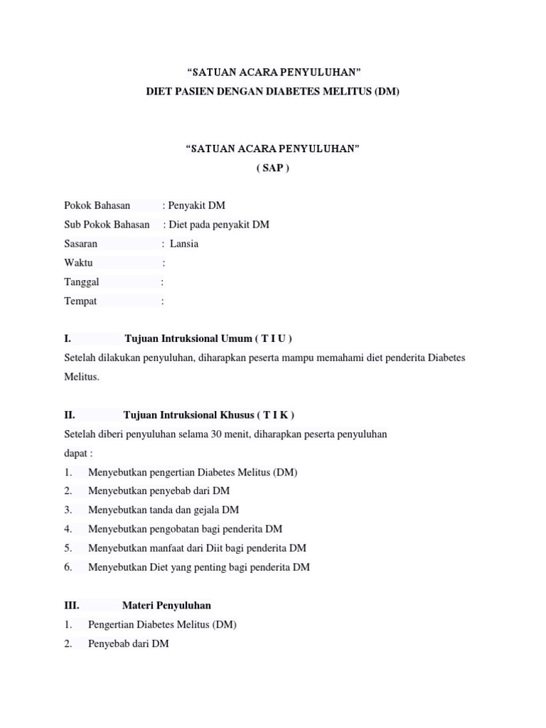 SAP Diet Pada Klien DM | PDF | Kesehatan Holistik