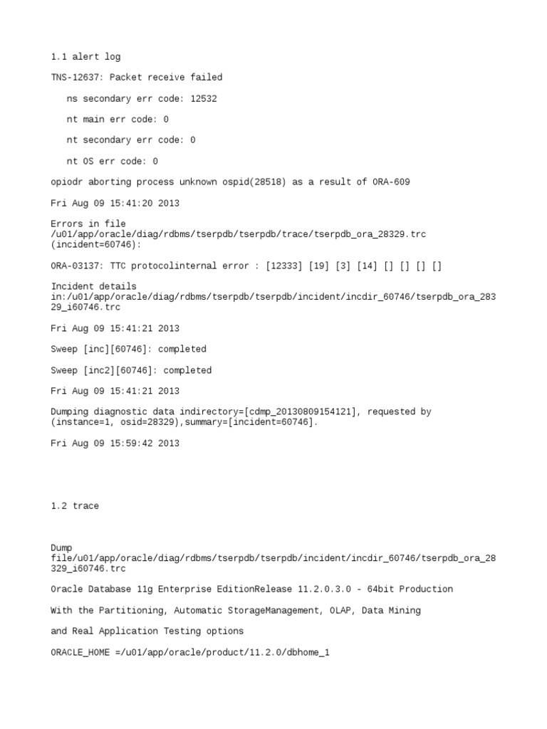 Oracle ORA-03137 TTC Protocol Internal Error (12333) | PDF ...