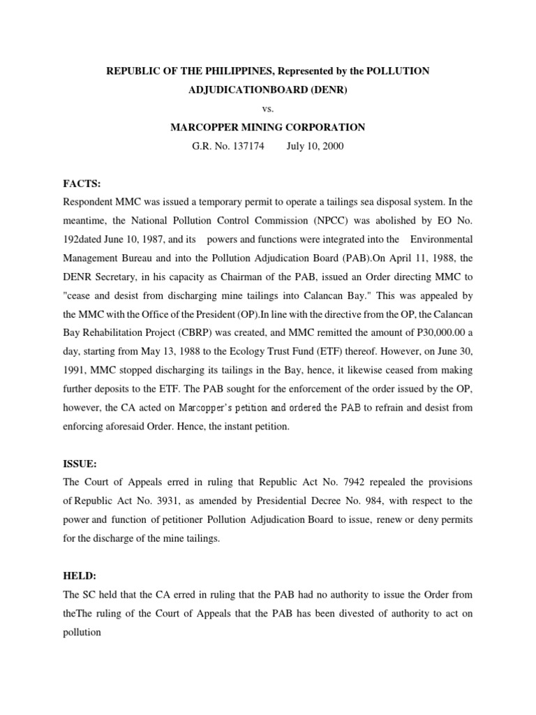 11 Republic vs. Marcopper Mining Corp Cd1 | PDF | Virtue | Public Law