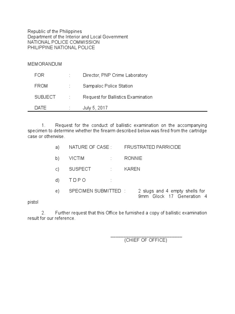 Request for Ballistics Examination Report | PDF