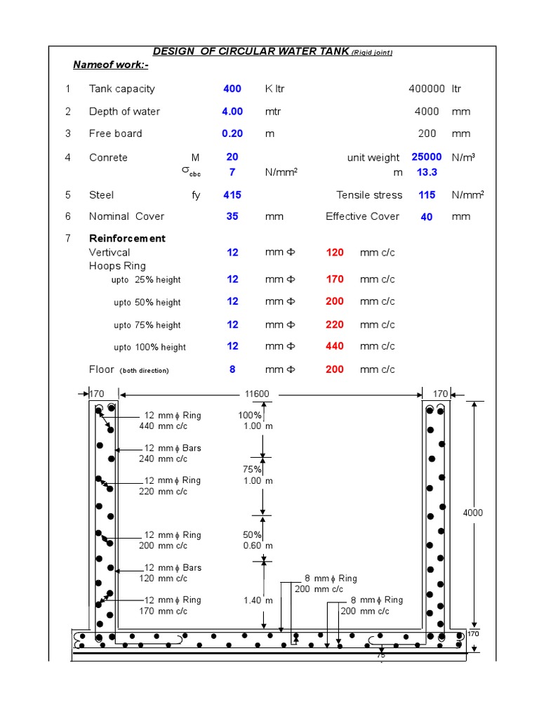 Circular Water Tank Design Details | PDF | Mechanics | Applied And ...