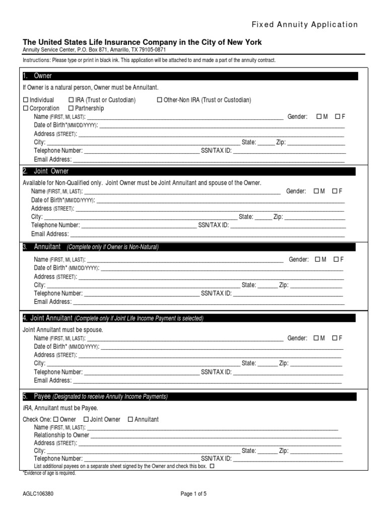 Fixed Annuity Application Form | PDF | Annuity (European) | Withholding Tax