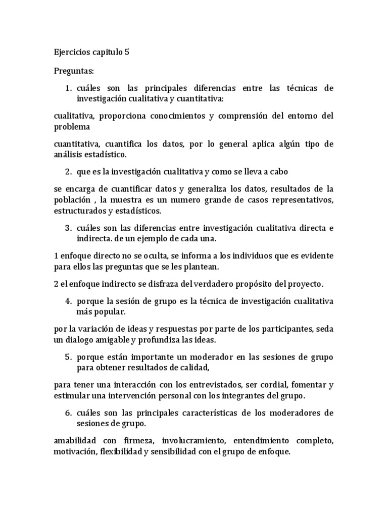 Ejercicios Capitulo 5 | Descargar gratis PDF | Investigación cualitativa | Estadísticas