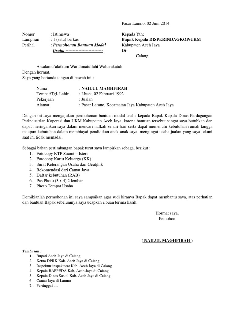 Proposal Mohon Bantuan Modal Usaha | PDF