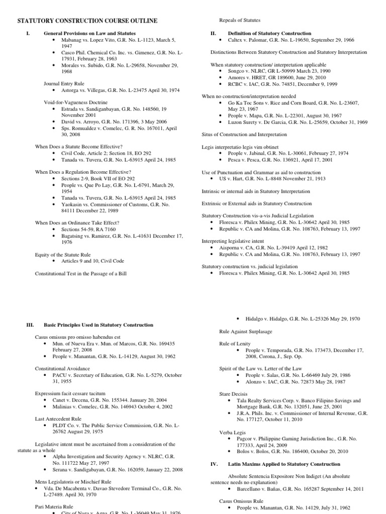 Statutory Construction Course Outline | PDF | Statutory Interpretation ...