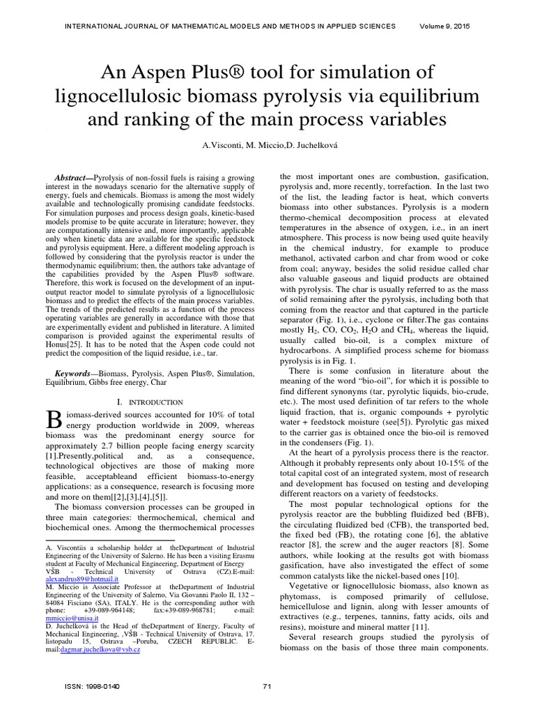 An Aspen Plus® Tool For Simulation of PDF | PDF | Pyrolysis | Biomass