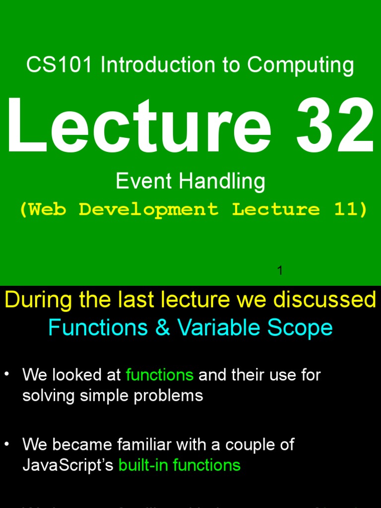 Javascript Event Handling | PDF | Subroutine | Parameter (Computer Programming)