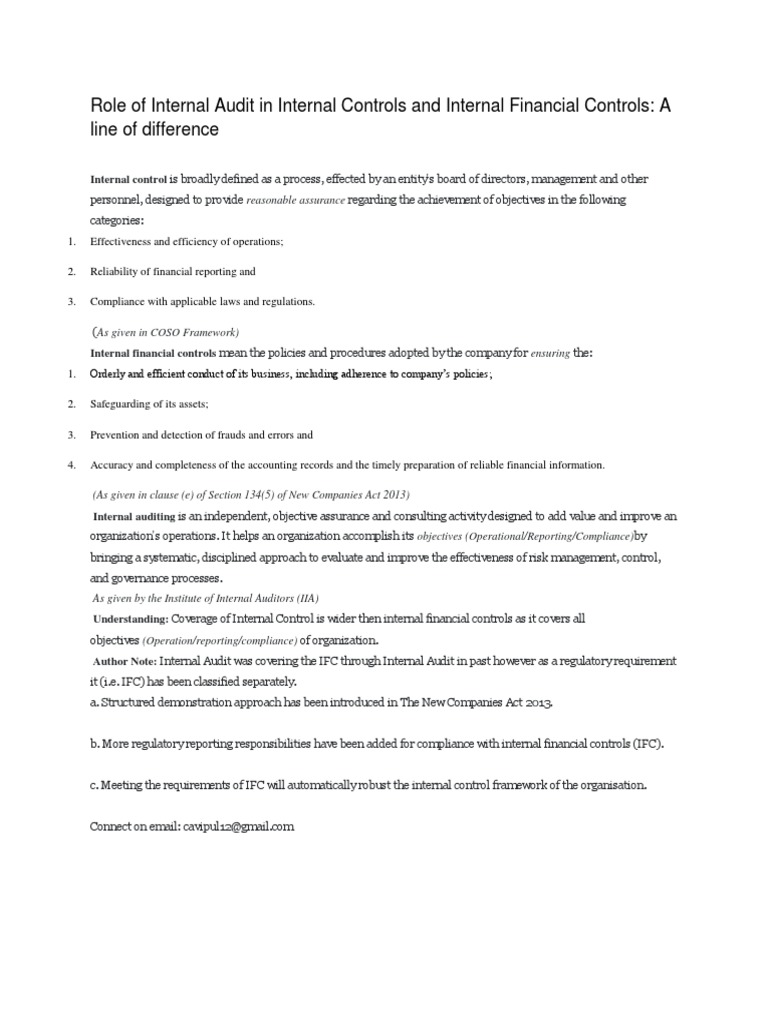 Internal Control and Internal Financial Control A Line of Difference ...