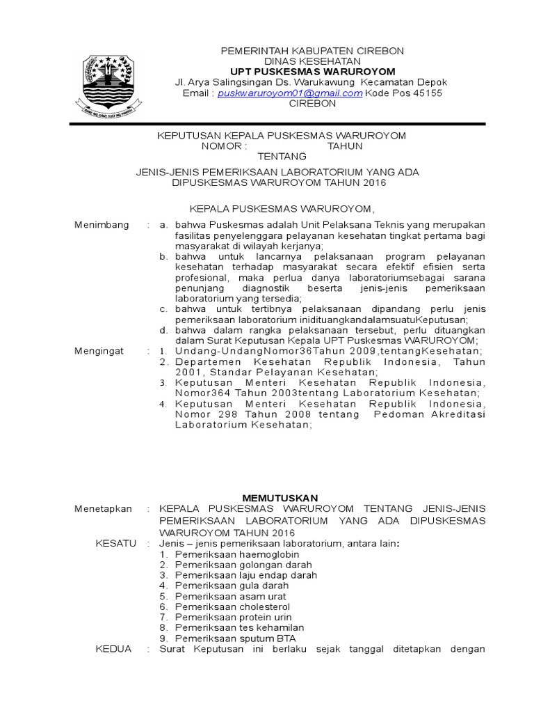 8.1.1.1 SK Jenis-Jenis Pemeriksaan Laboratorium Yang Tersedia | PDF