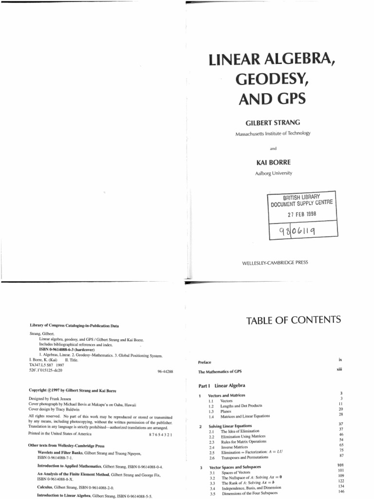 Linear Algebra, Geodesy, and GPS by Gilbert Strang, K. Borre PDF | PDF