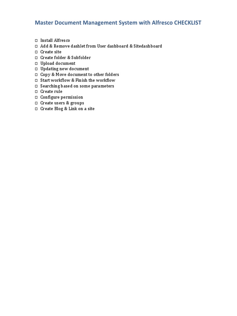 Alfresco Document Management Checklist | PDF | Home & Garden | Computers