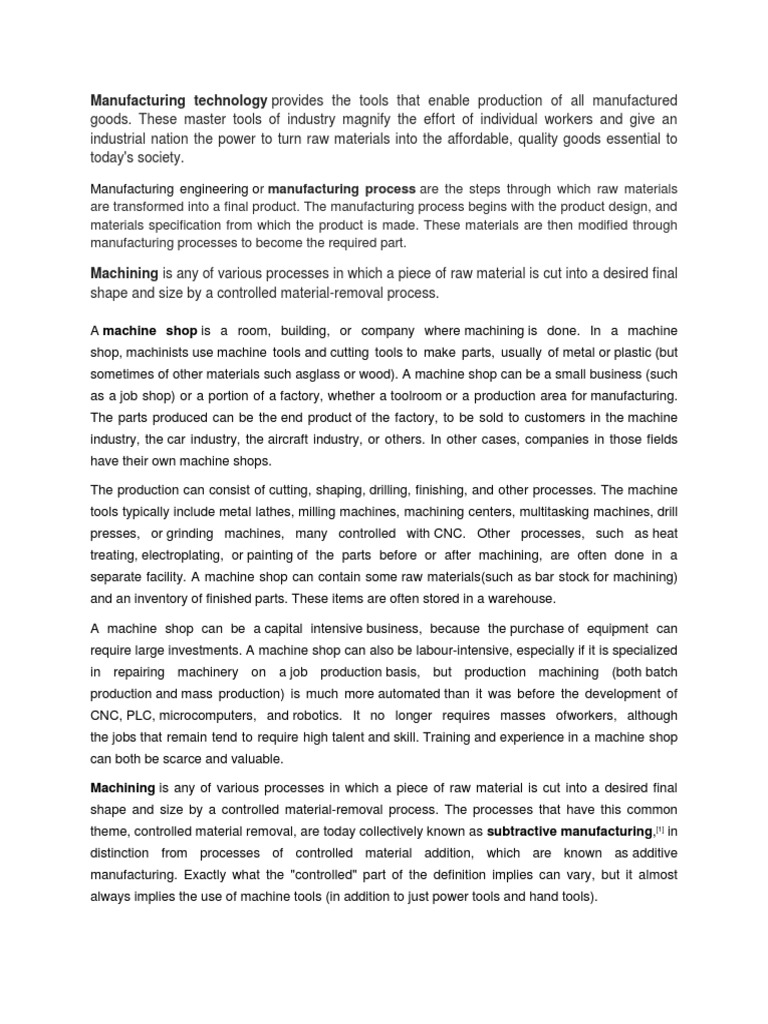 Manufacturing Technology | PDF | Machining | Metalworking