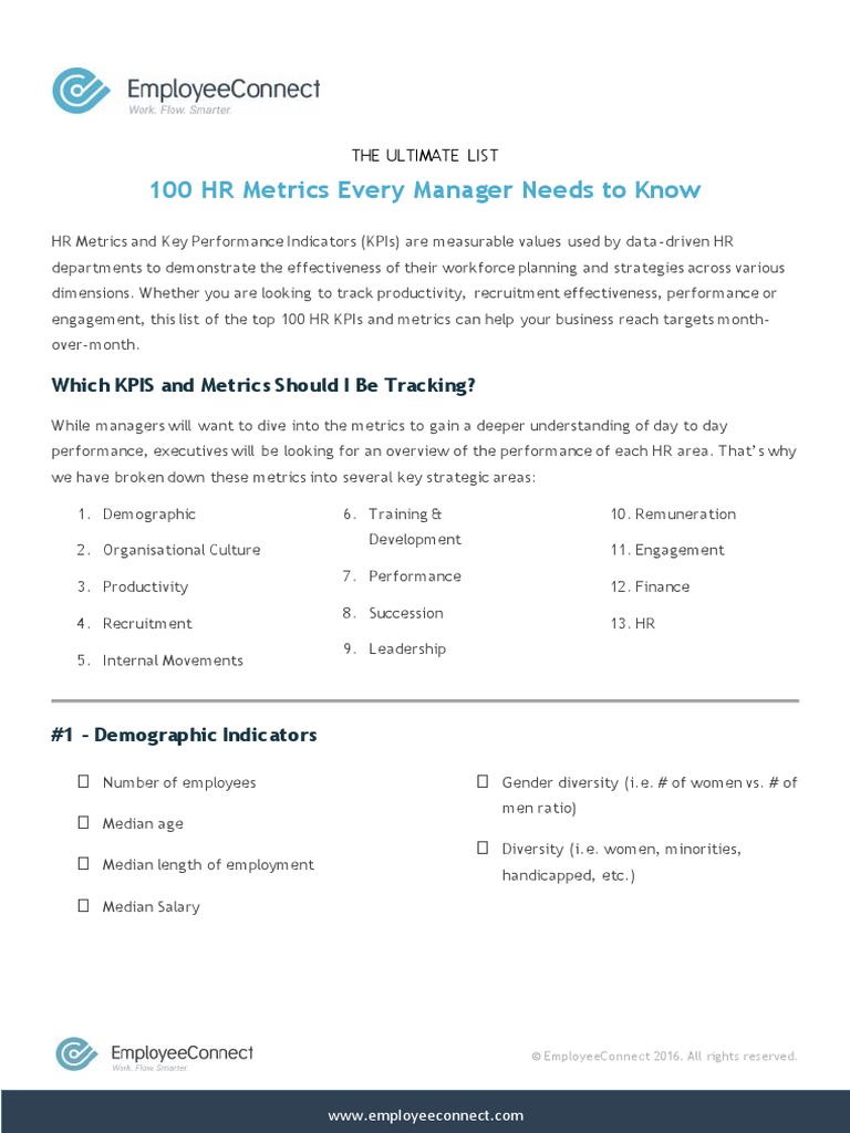 100 HR Metrics KPIs Every Manager Needs To Know Printable | PDF ...