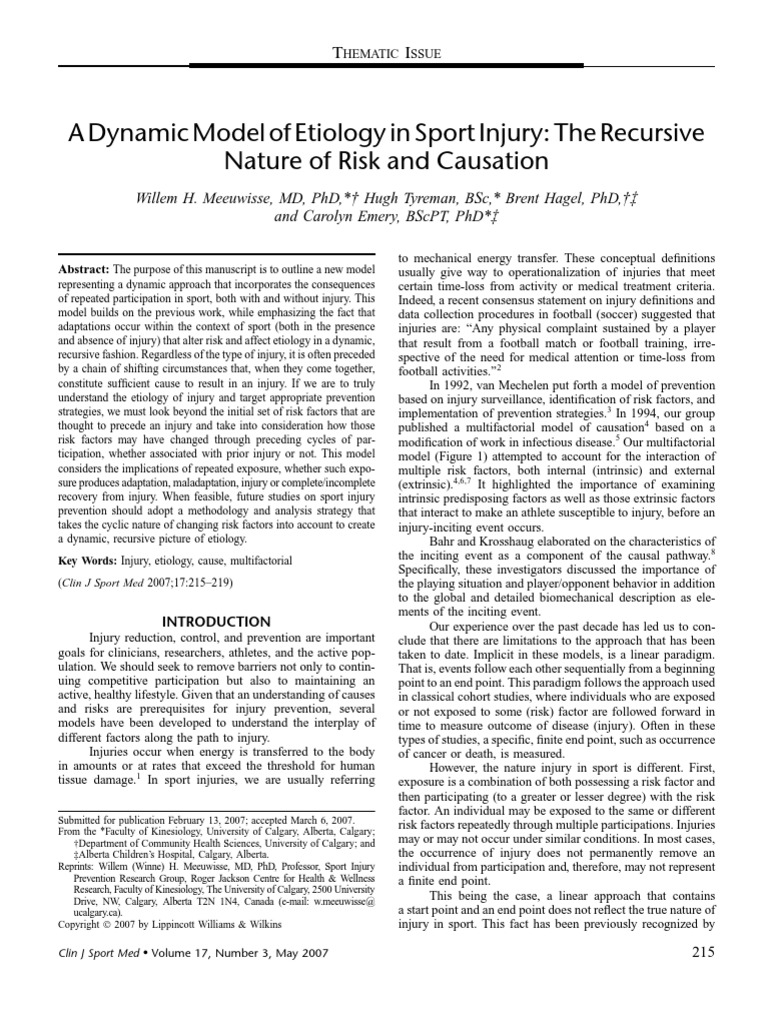 A Dynamic Model of Etiology in Sport Injury - The Recursive | PDF ...