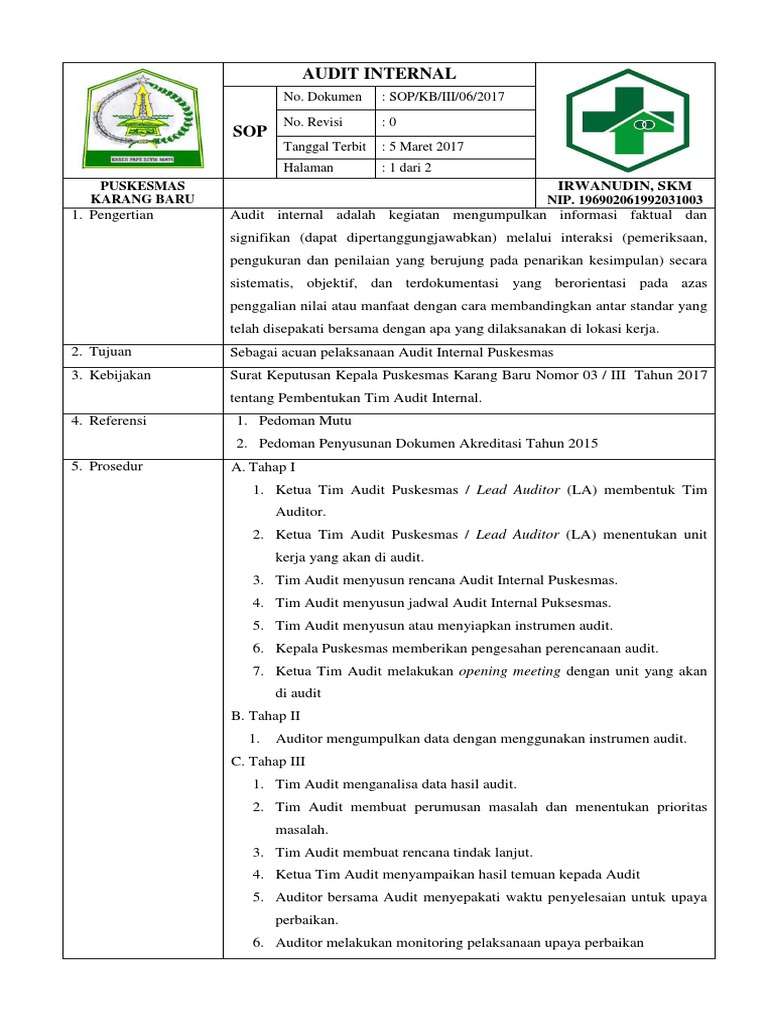 3.1.4.2. Sop Audit Internal New | PDF