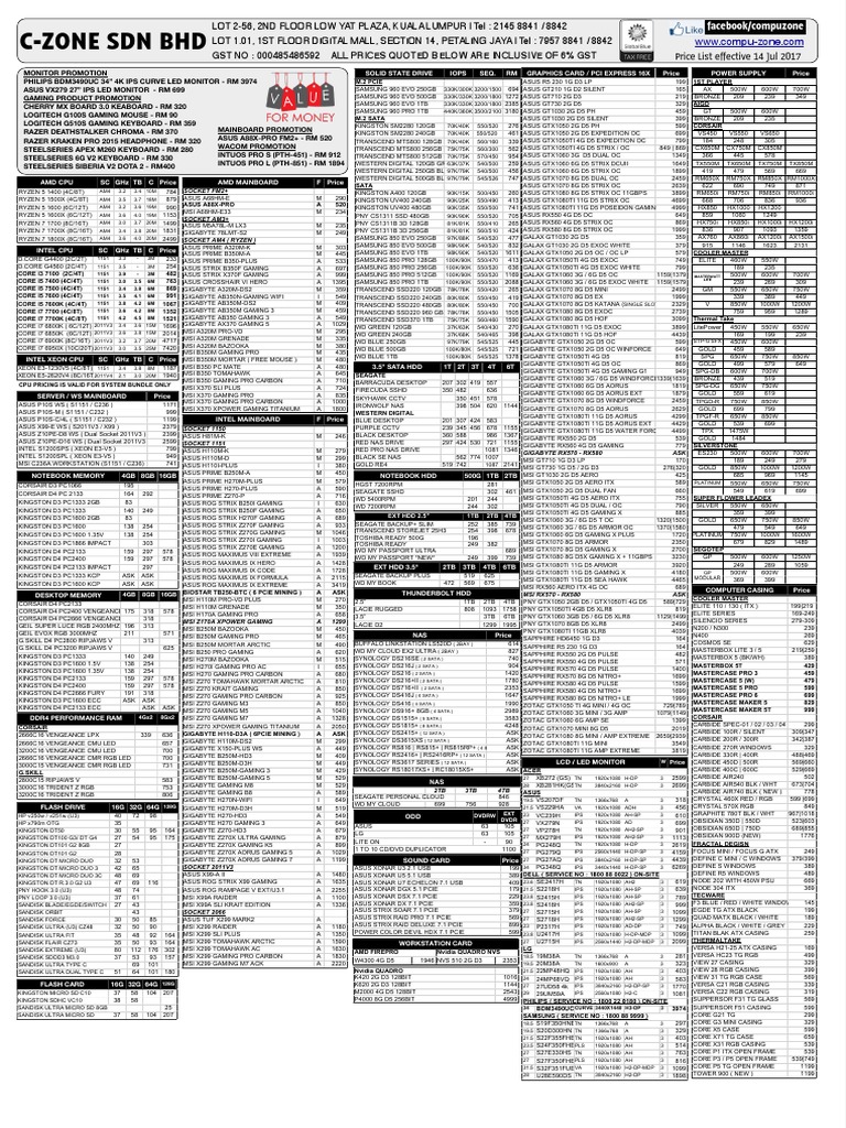 Compu-Zone Price List: An Extensive Catalog of Computer Hardware ...
