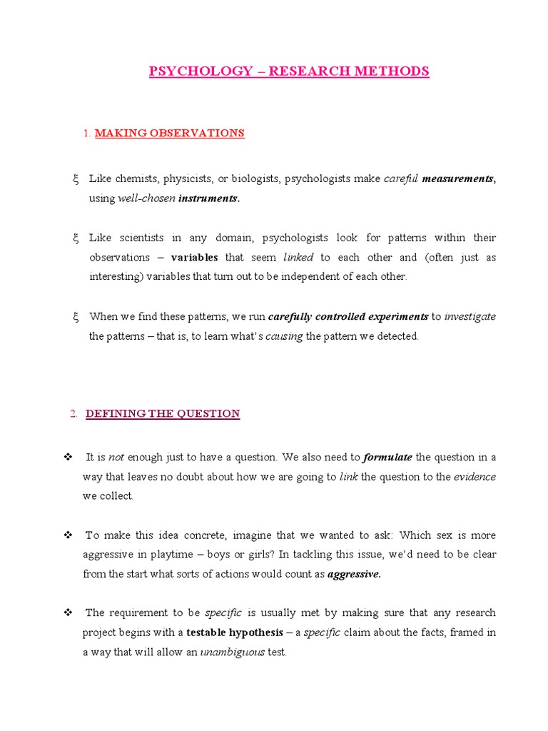 Psychology - Research Methods: 1. Making Observations | PDF | Sampling ...