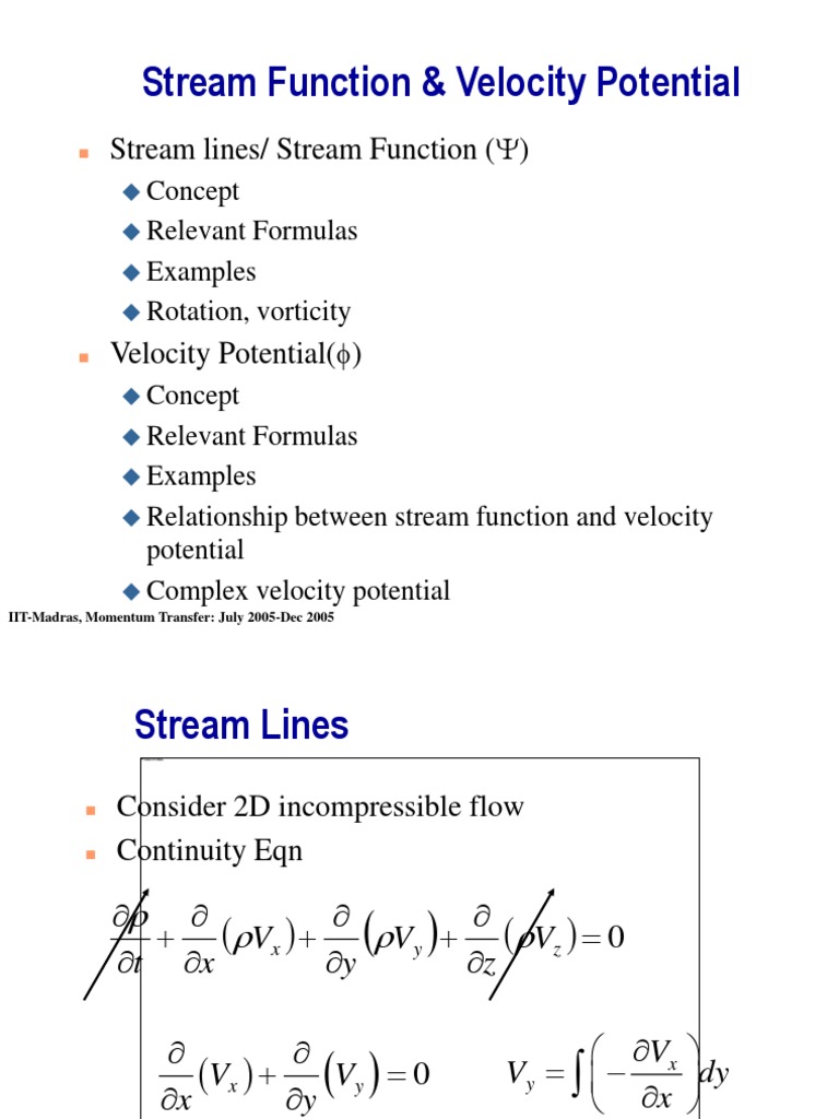 Stream Function & Velocity Potential | PDF | Fluid Dynamics | Viscosity