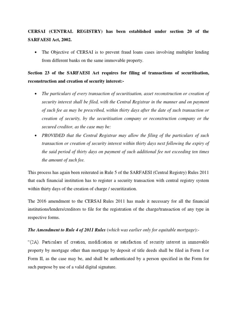 CERSAI Registration (1) | Security Interest | Mortgage Law