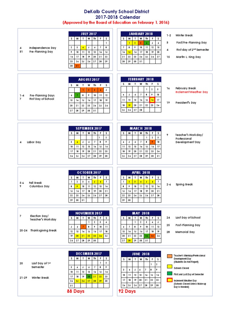 2017-2018 Calendar | PDF | Schools | Educational Institutions