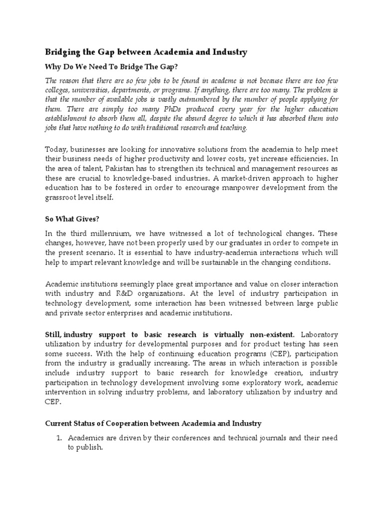 Bridging The Gap Between Academia And Industry Pdf Entrepreneurship