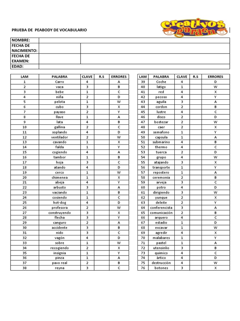 Prueba de Peabody de Vocabulario | PDF | Deportes | Naturaleza