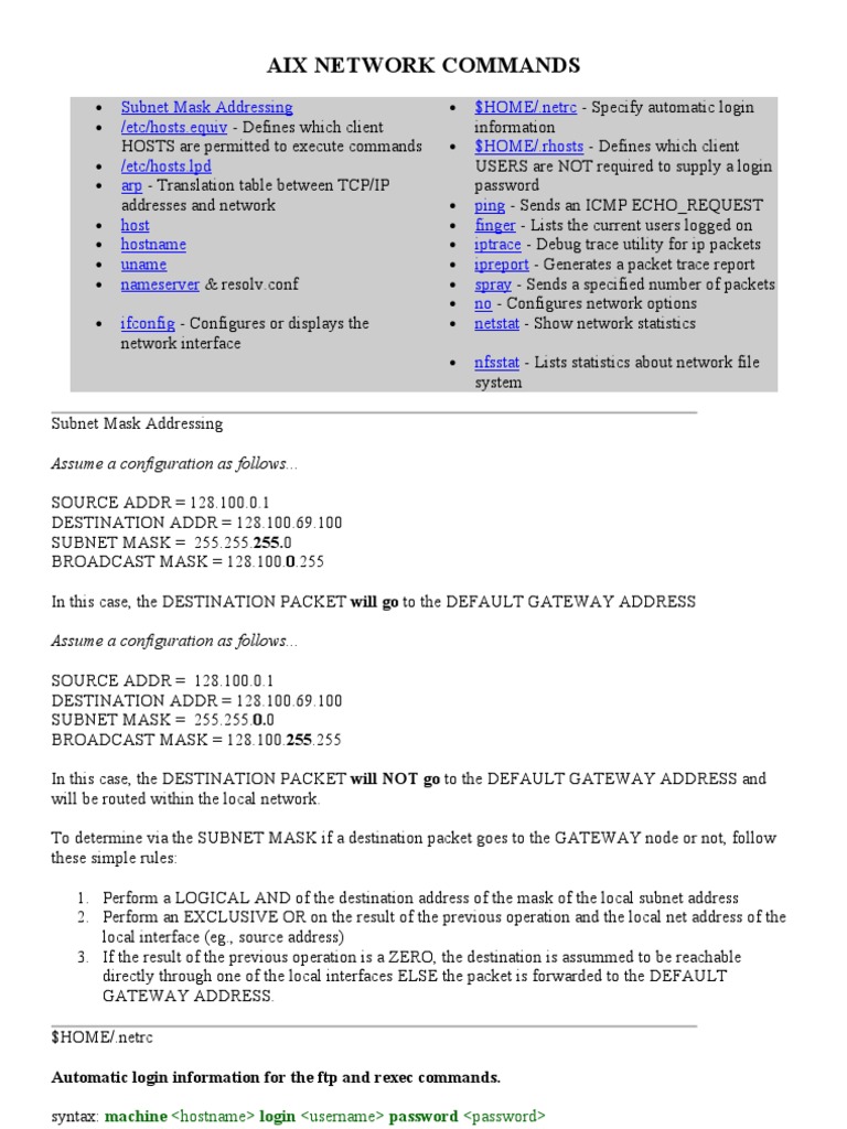AIX Network Commands | PDF | Computer Network | Ip Address