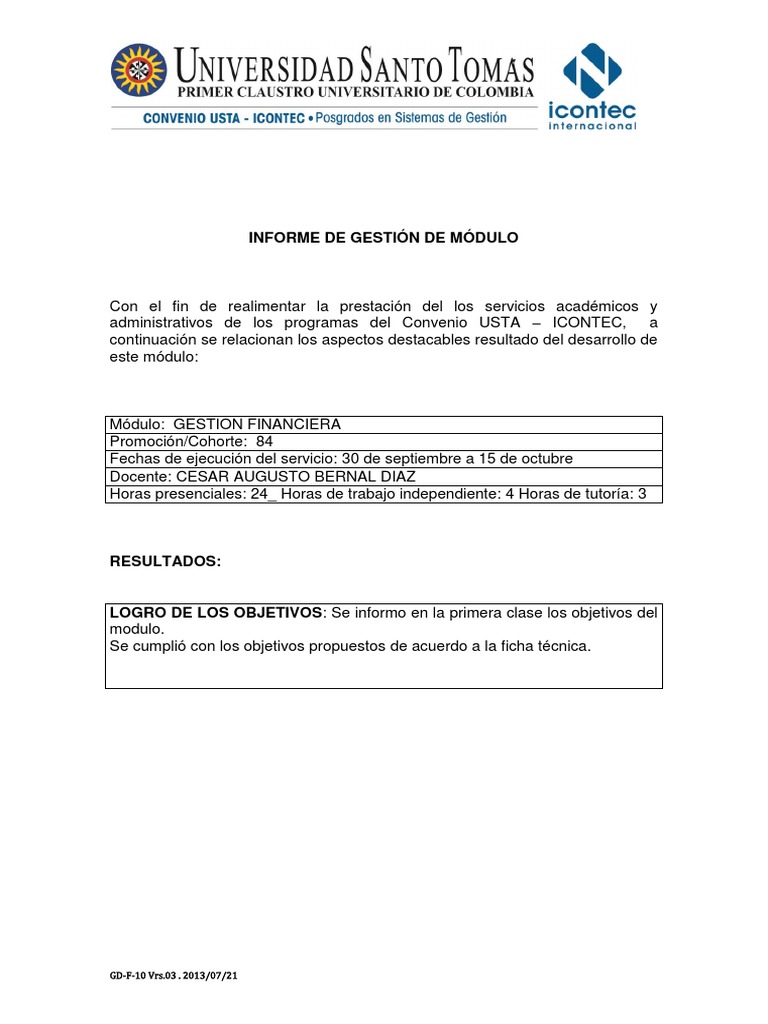 Formato Informe de Gestión1 | PDF | Gestión de la calidad | Calidad (comercial)