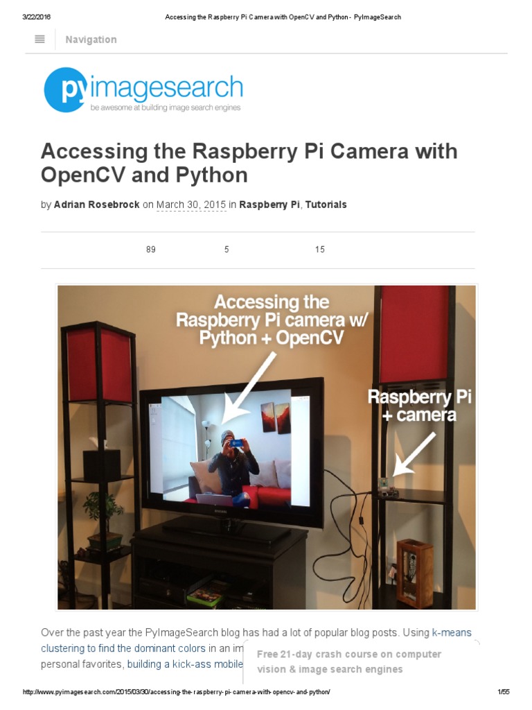 Accessing The Raspberry Pi Camera With Opencv And Python Pyimagesearch Pdf Imaging