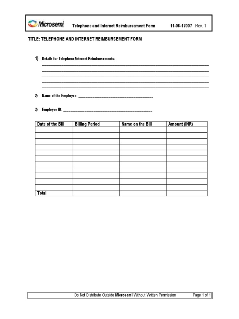 11-06-17007 Telephone and Internet Reimbursement Form PDF | PDF
