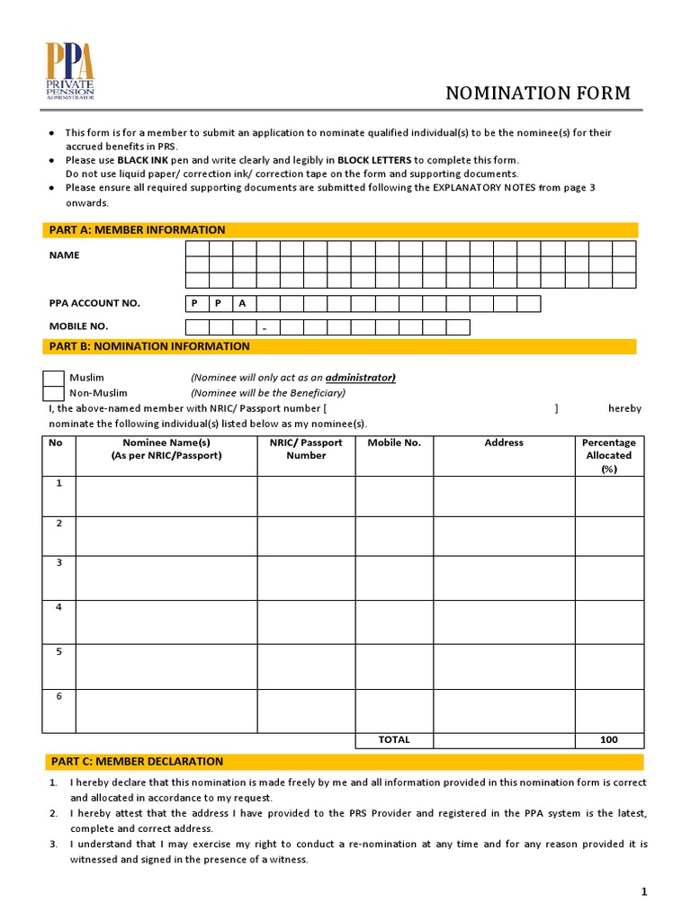 PPA Nomination Form (1) | Identity Document | Passport