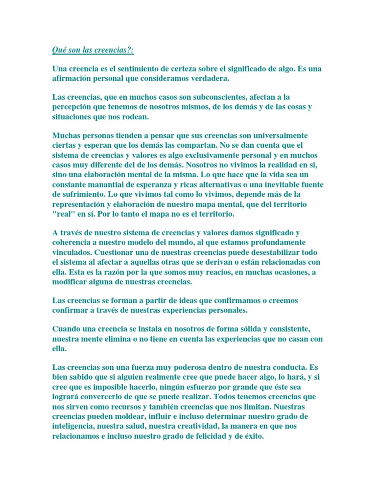 Definición y Tipos de Creencias | PDF | Felicidad | Mente inconsciente