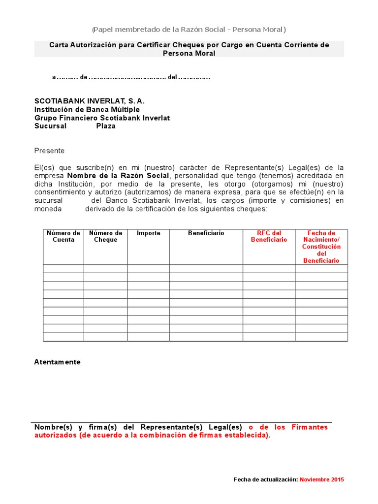 Carta Aut Certificar Cheques | PDF