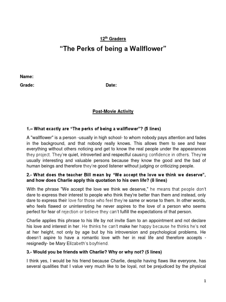 The Perks of Being A Wallflower | PDF | Extraversion And Introversion ...