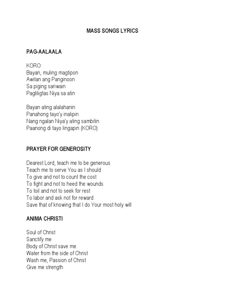 Mass Songs Lyrics | PDF | Mercy | Heaven