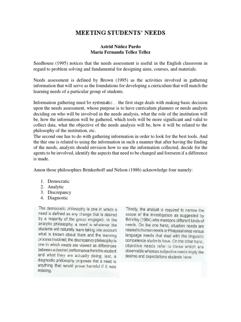 Meeting Students' Needs: Astrid Núñez Pardo María Fernanda Tellez ...