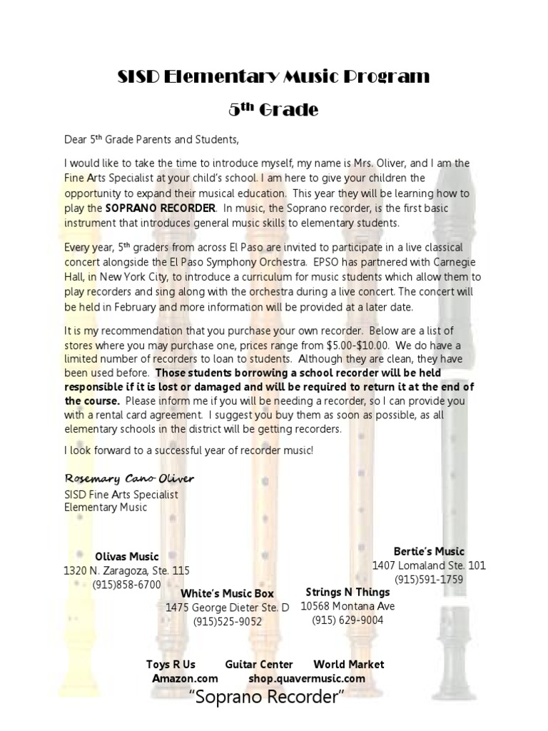 5th Grade Soprano Recorder Program | PDF | Art