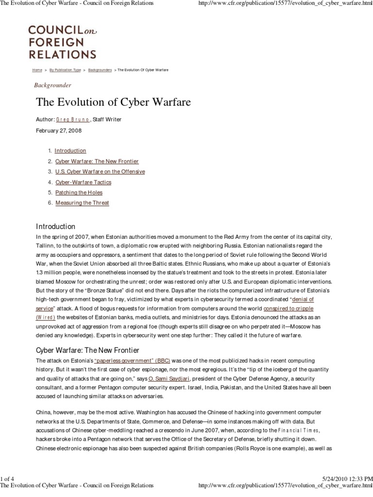 CFR - The Evolution of Cyber Warfare | PDF | Cyberwarfare | Security