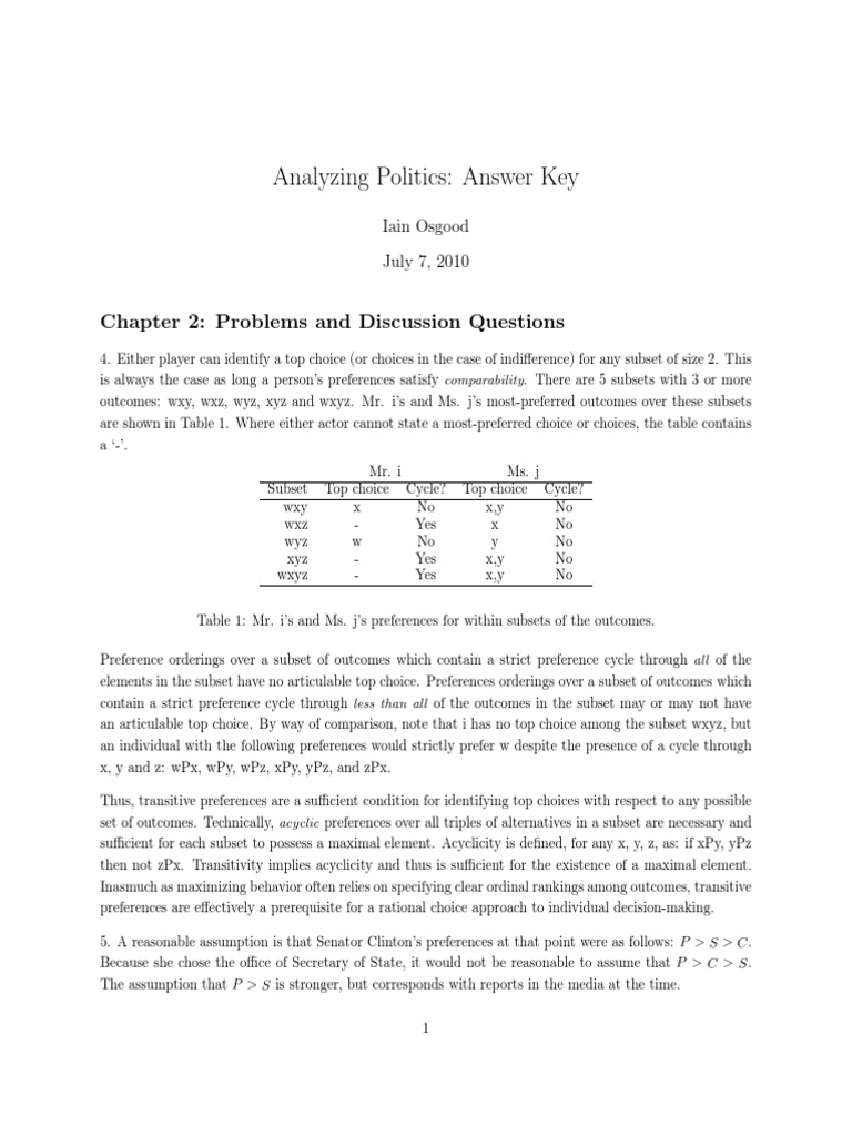 Analyzing Politics 2nd Edition Shepsle Solution Manual | PDF | Teaching ...