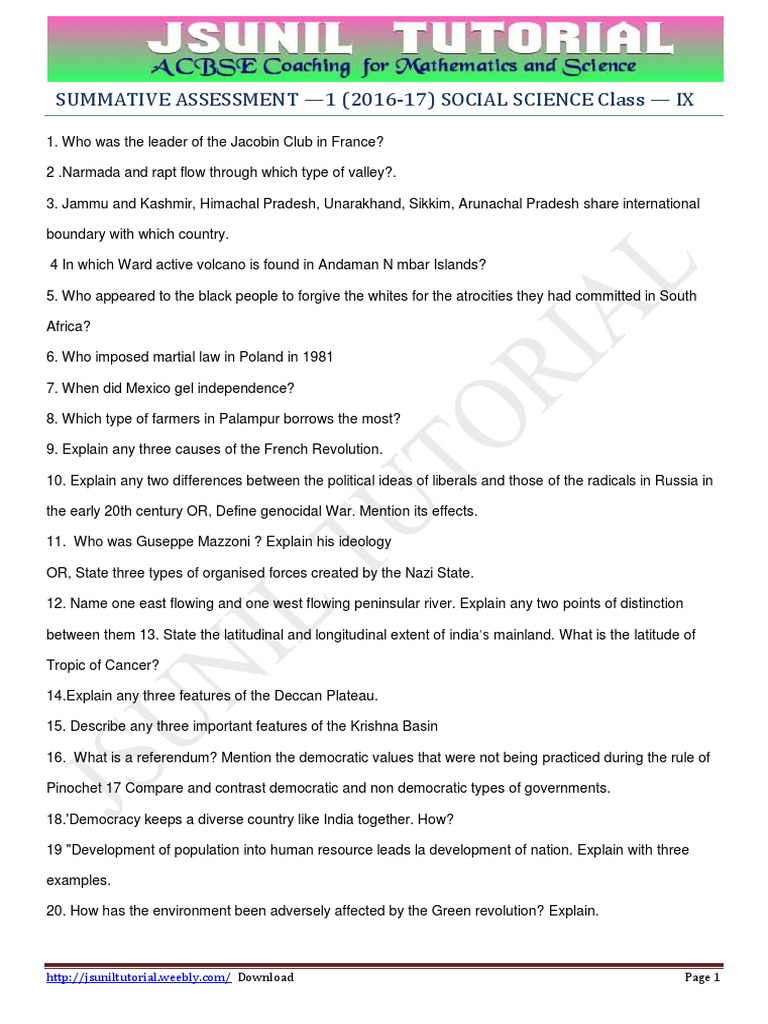 9th Social Science 2016-17 Sa-1 Original Question Paper-2 | PDF ...