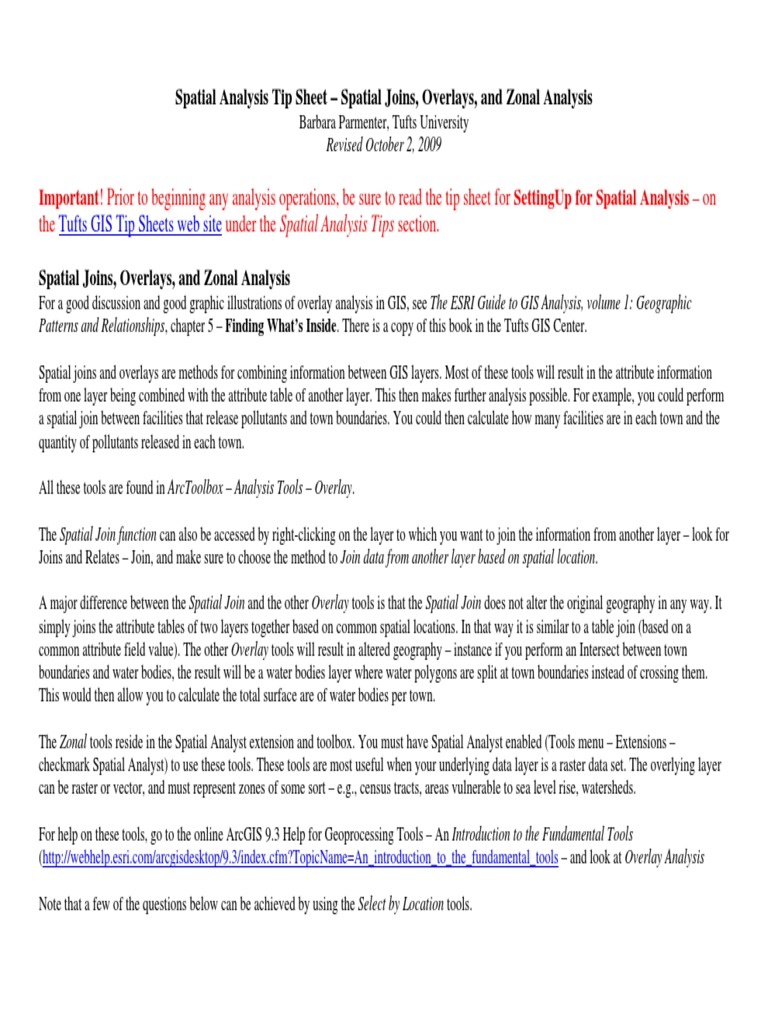 Spatial Analysis Tip Sheet | PDF | Spatial Analysis | Geographic ...