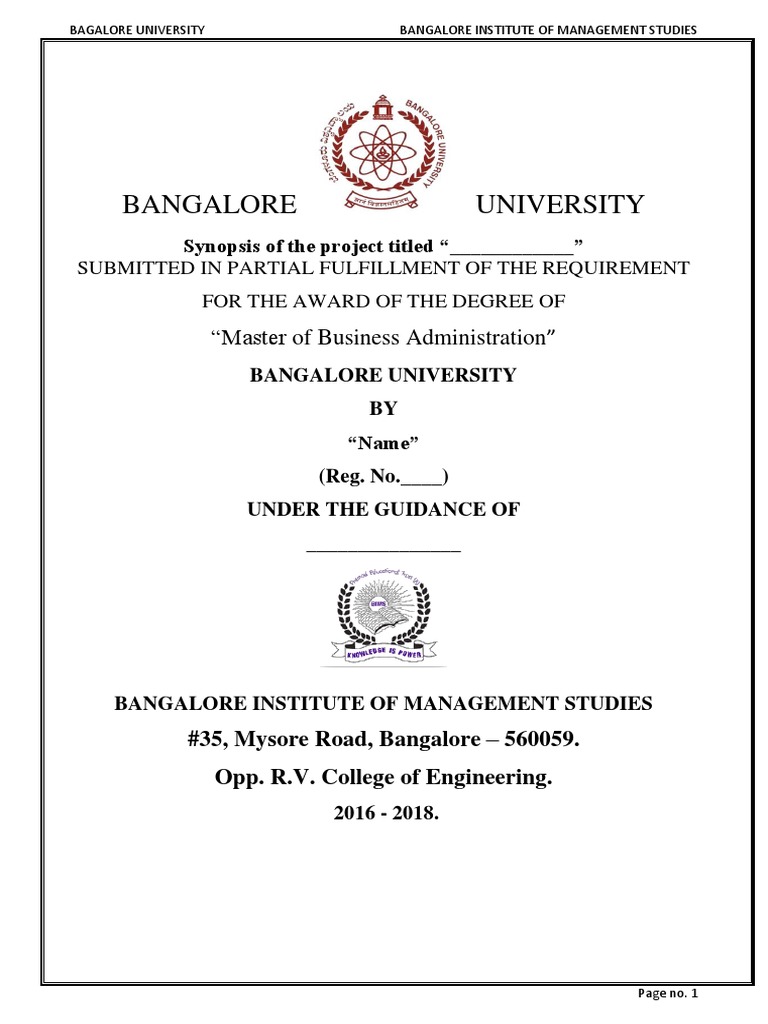 MBA Project Synopsis Bangalore | PDF