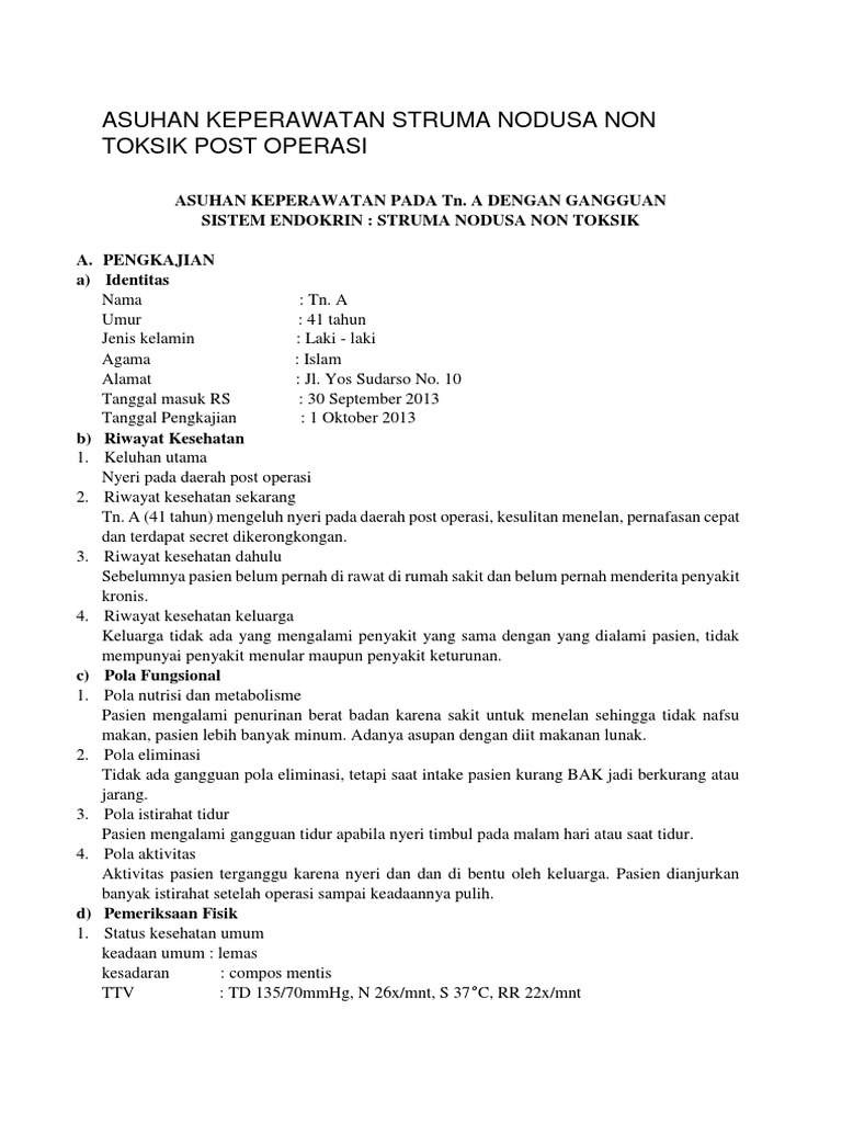 Asuhan Keperawatan Struma Nodusa Non Toksik Post Operasi | PDF